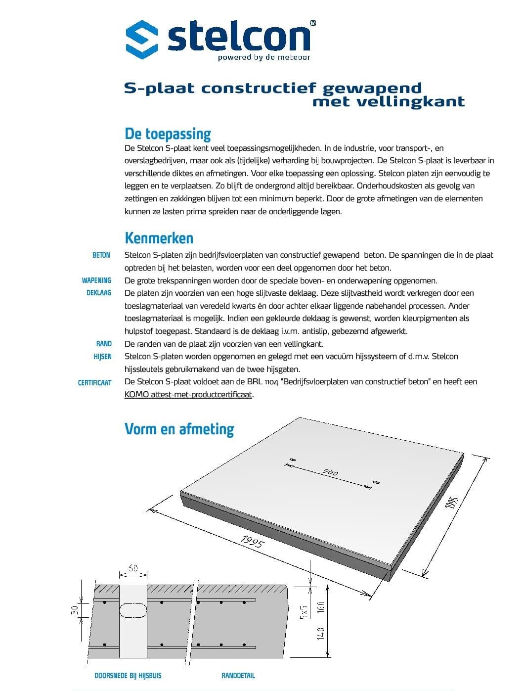Stelcon S-plaat glad vellingkant 200x200x14cm » Timmerman Beton